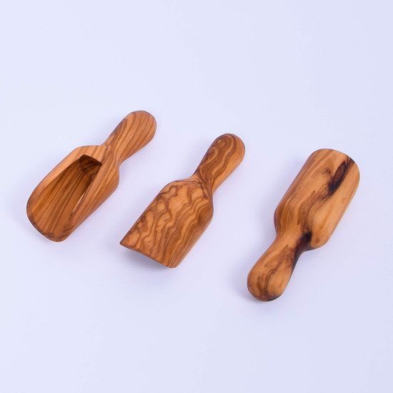 Olijfhouten lepel/schep – Set van drie 7,5 cm (extra klein formaat ...