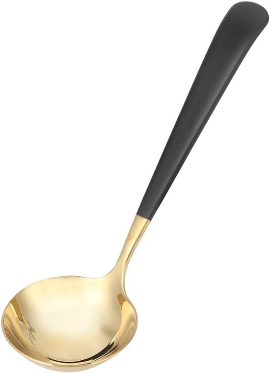 Allecto Plus - Diepe Soeplepels in Zwart en Goud - Set van Lange Stalen ...