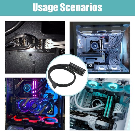 4 Pin PWM Fan Hub - 5 Way Splitter Cable Adapter - 12V Computer Case ...