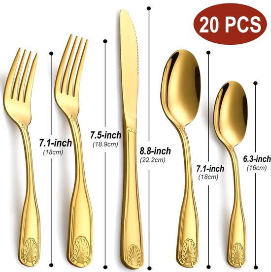 Complete gouden bestekset - 20-delige set - luxe en duurzaam - voor ...