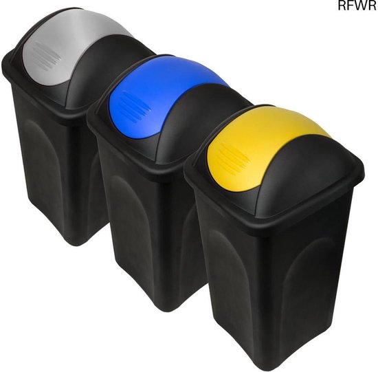 RFWR® Set van 3 Afvalbakken met Klapdeksel 60L - Afval Scheiden in ...