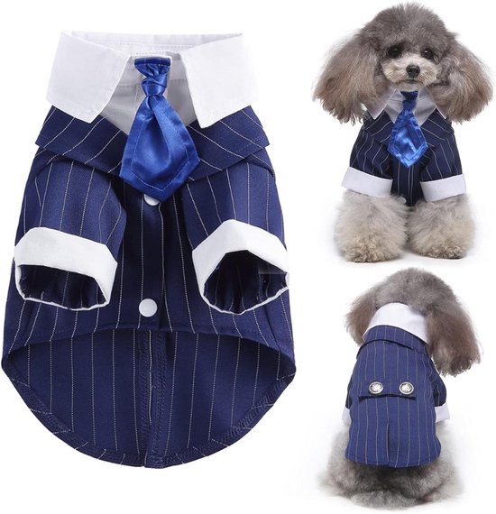 Allecto Plus - Blauwe Gestreepte Honden Smoking voor Bruiloft en Feest ...