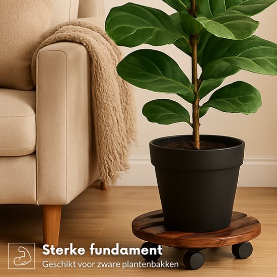 Lomera Houten Plantentrolley - Plantentrolley Met Wieltjes - Rond 30 cm ...