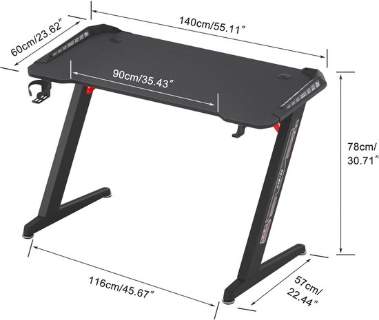 Groot Laptopcomputerbureau - Rechthoekig Staand Bureau - 55,11 x 23,62 ...