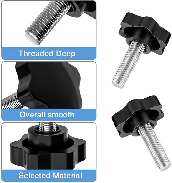Duimschroef M8, 15 stuks vleugelschroeven, 40mm stergreep, zwart | bol