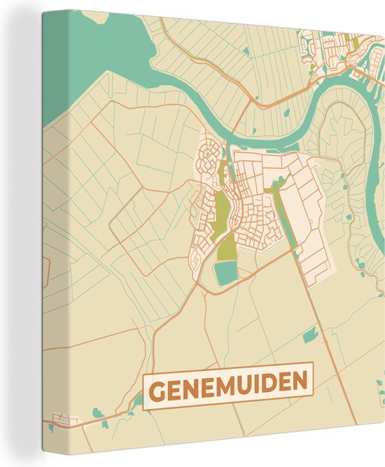 Canvas Schilderij Plattegrond - Kaart - Stadskart - Genemuiden - 50x50 ...