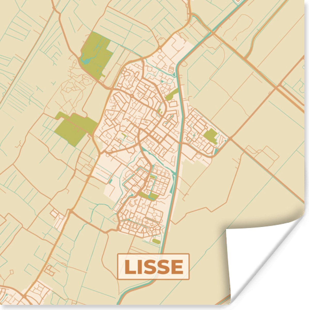 Poster Kaart - Plattegrond - Vintage - Lisse - Stadskaart - 30x30 cm ...