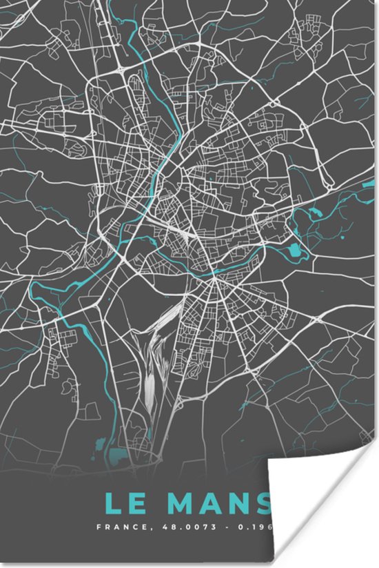 Poster Le Mans - Plattegrond - Kaart - Stadskaart - Frankrijk - 40x60 ...
