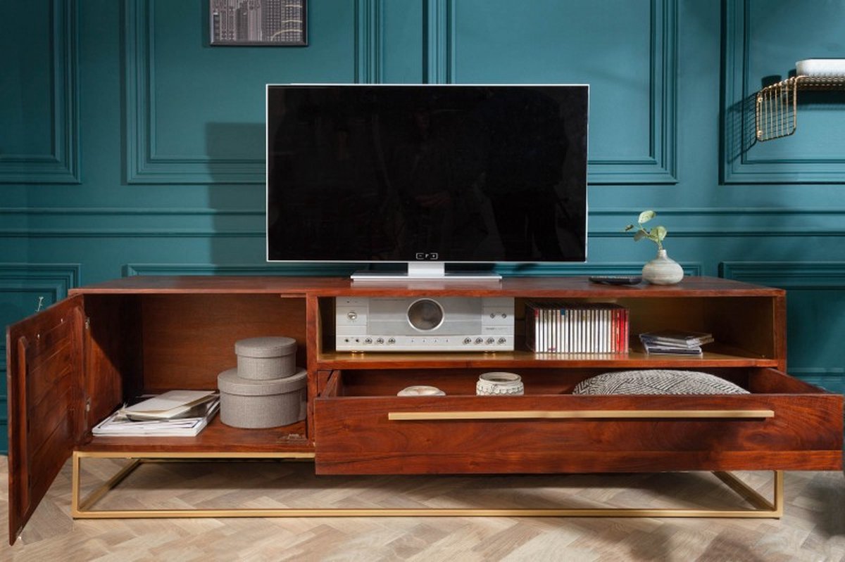 TV-Meubel Straight Goud 165cm Massief Acacia Hout - 40292 | bol.com
