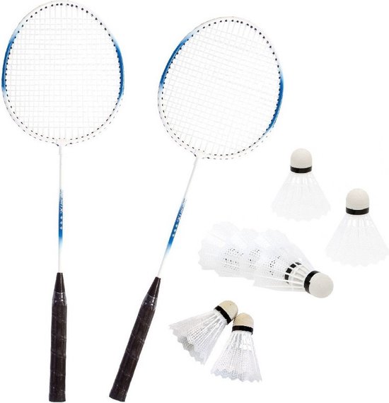 Badminton set blauw/wit met 8x shuttles en opbergtas voor volwassenen | bol