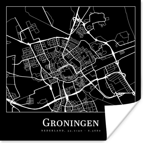 Poster Groningen - Plattegrond - Kaart - Stadskaart - 50x50 cm | bol