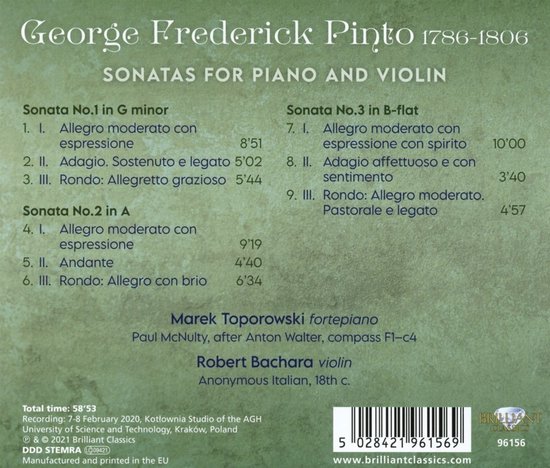 Marek Toporowski - Pinto: Sonatas For Piano And Violin (CD), ROBERT ...