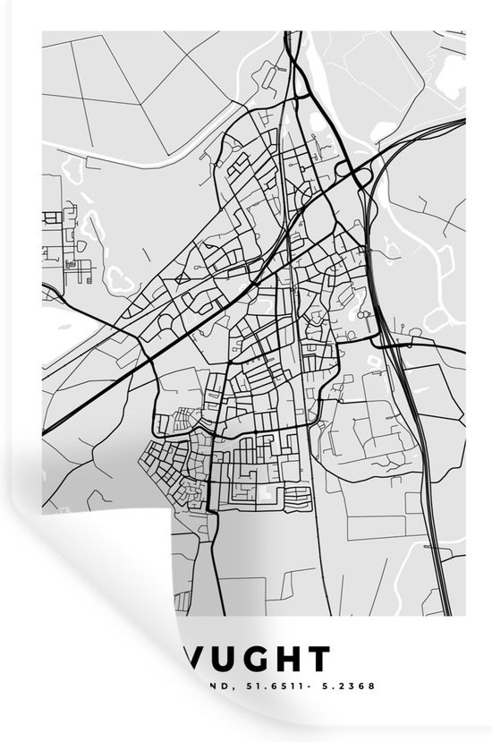 Muurstickers - Sticker Folie - Plattegrond - Vught - Kaart - Stadskaart ...