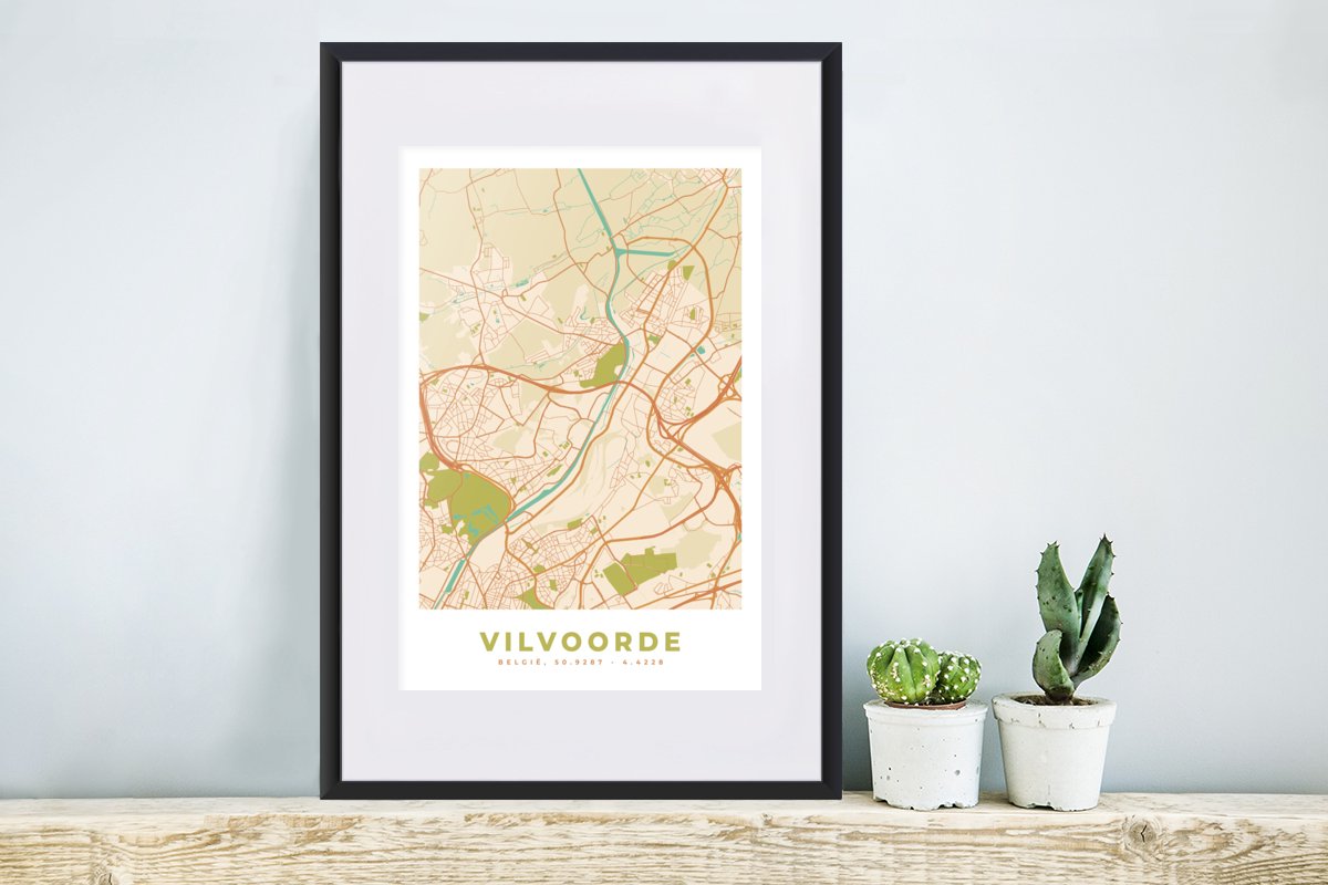 Fotolijst incl. Poster - Plattegrond - Stadskaart - Vintage - Vilvoorde ...