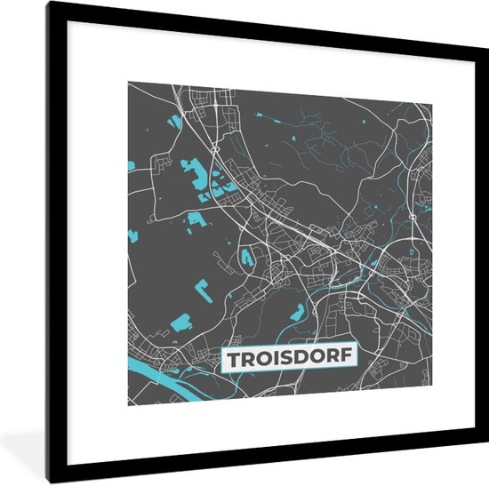 Fotolijst incl. Poster - Troisdorf – Stadskaart – Blauw – Plattegrond ...