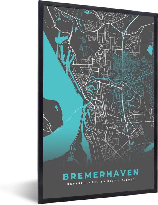 Fotolijst incl. Poster - Blauw – Duitsland – Plattegrond – Stadskaart ...