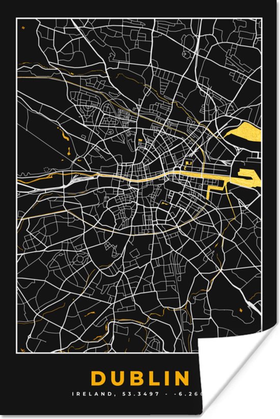Affiche Dublin - Or - Carte - Plan de ville - Carte - 80x120 cm | bol.com