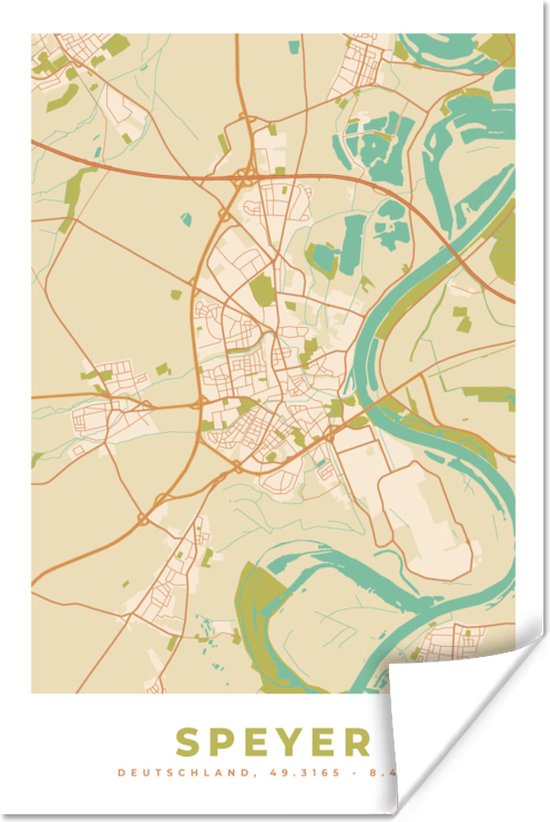 Poster Vintage - Speyer - Stadskaart - Kaart - Plattegrond - 60x90 cm ...