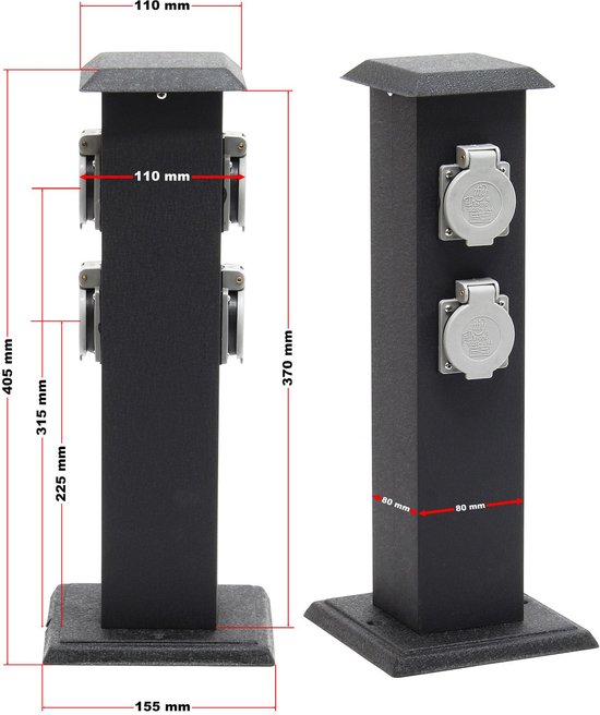 Wildanger 4-voudige tuinpaal met stopcontacten, metaal ...