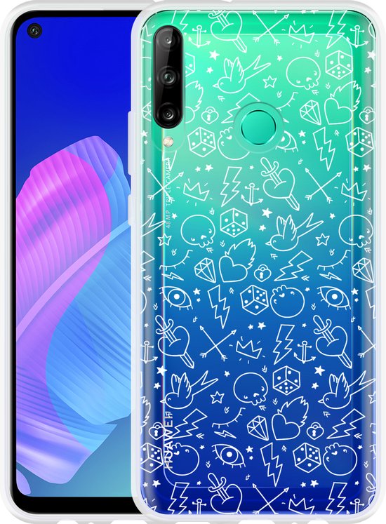 Hoesje geschikt voor Huawei P40 Lite E Tattoo wit | bol