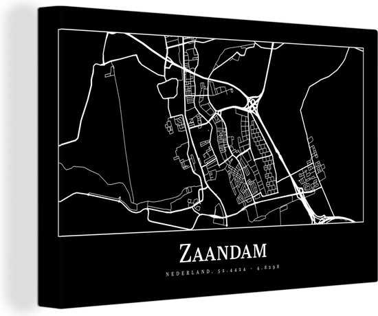 Canvas Schilderij Zaandam - Plattegrond - Stadskaart - Kaart - 140x90 ...