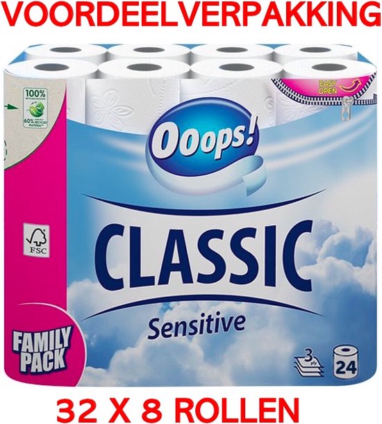 Ooops! Classic Sensitive 3-Laags Toiletpapier - WC papier 32 x 8 Rollen -... | bol