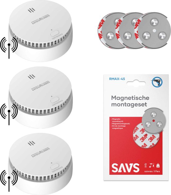 WisuAlarm SA30A-R8 Draadloos koppelbare rookmelder - Met magneet montage - 3... | bol