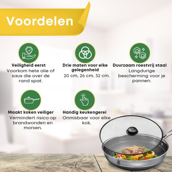 YUGN RVS Spatdeksel Set 20/26/32 CM - Anti Spatdeksel Spatscherm Vaatwasserbestendig -... | bol