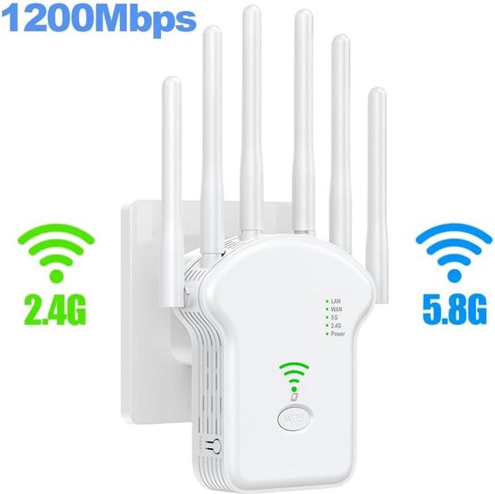 WiFi Repeater - WiFi-Signaal versterker - 1200 Mbps - WPS Knop - WiFi ...