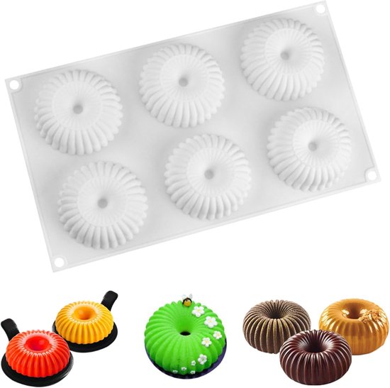 6 Holes Rond Vorm Chocolade Mousse Crown Turban Donuts Silicone Bakvorm ...