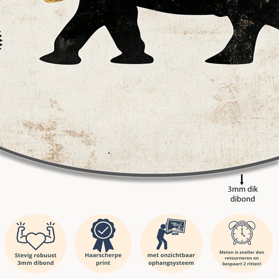 Olifant silhouet – rond kunstwerk – Dibond muurcirkel – 80x80 cm | bol