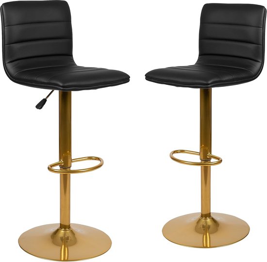 Moderne Verstelbare Barkrukken met Rugleuning Zwart Vinyl en Gouden ...
