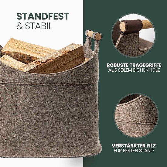 Grote Vilten Mand voor Haardhout – 40 Liter, Met Houten Handgrepen ...