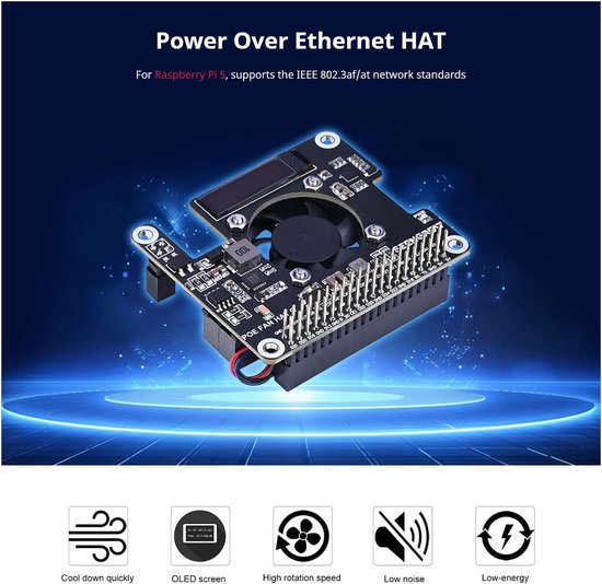 Power over Ethernet (PoE) HAT met Koeling en OLED Display voor ...