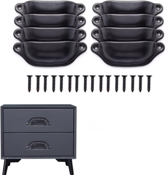 Allecta - Set van 8 zwarte ijzeren half moon shell cup handgrepen met ...