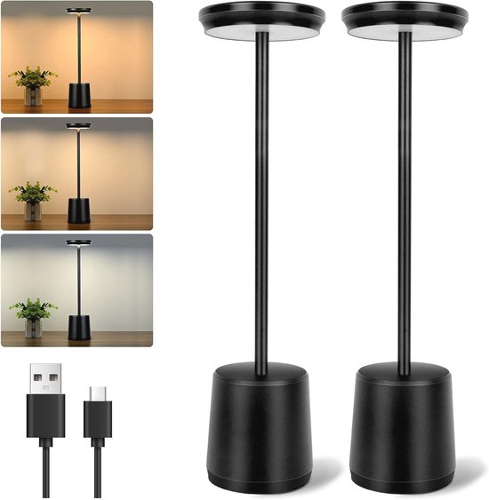 Draadloze Tafellamp met Dimbare LED en Aanraakschakelaar - Oplaadbaar ...