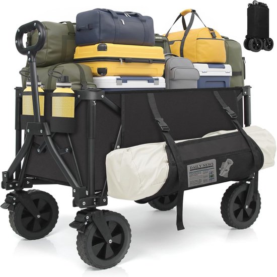 Opvouwbare Wagon Utility Cart 300LB Met Zijvak en Remmen Voor Strand ...
