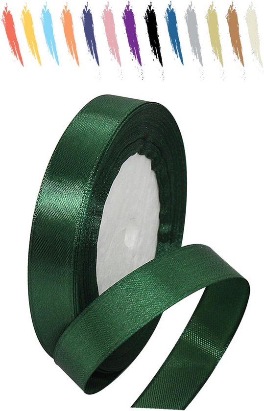 25 Meter Donkergroen Satijnen Lint 15mm - Decoratief Zijden Lint voor ...