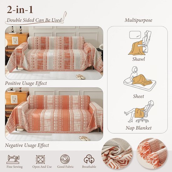 Grote Geweven Plaid voor Bank en Sofa - Omkeerbaar - Zacht en Boho ...