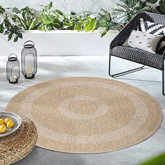 Rond Weerbestendig Tapijt voor Binnen en Buiten - 80 cm - Beige ...