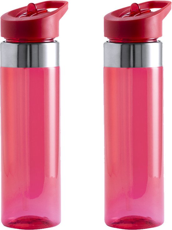 Drinkfles/waterfles 650 ml rood van kunststof met draaidop en ...