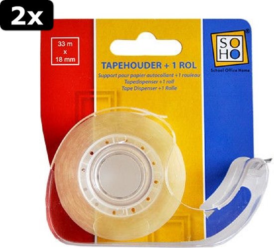 2x SOHO Tapehouder met rol 18mmx33m | bol.com
