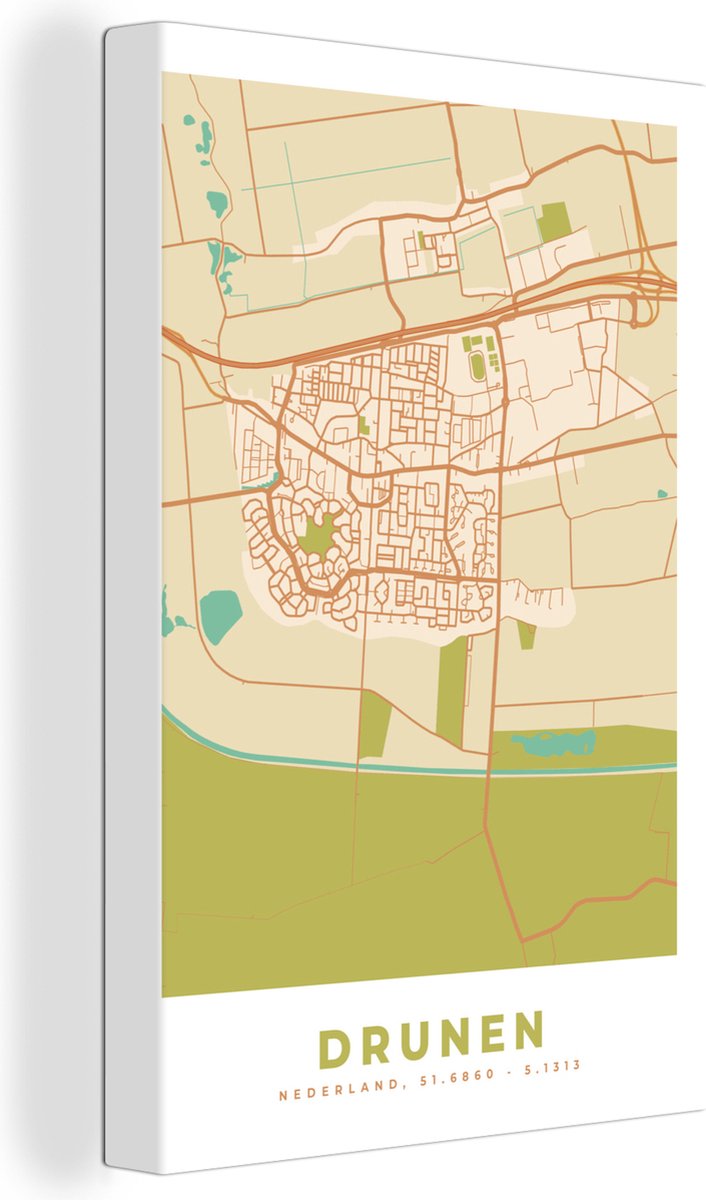 Canvas Schilderij Plattegrond - Drunen - Kaart - Vintage - Stadskaart ...