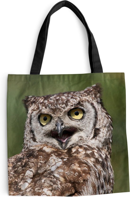 Schoudertas - Strandtas - Shopper Bruine uil met zijn bek wijd open ...