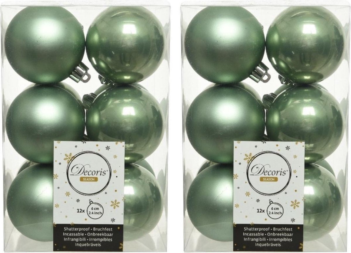 36x Boules de Noël en plastique vert sauge 6 cm - Mat / brillant ...