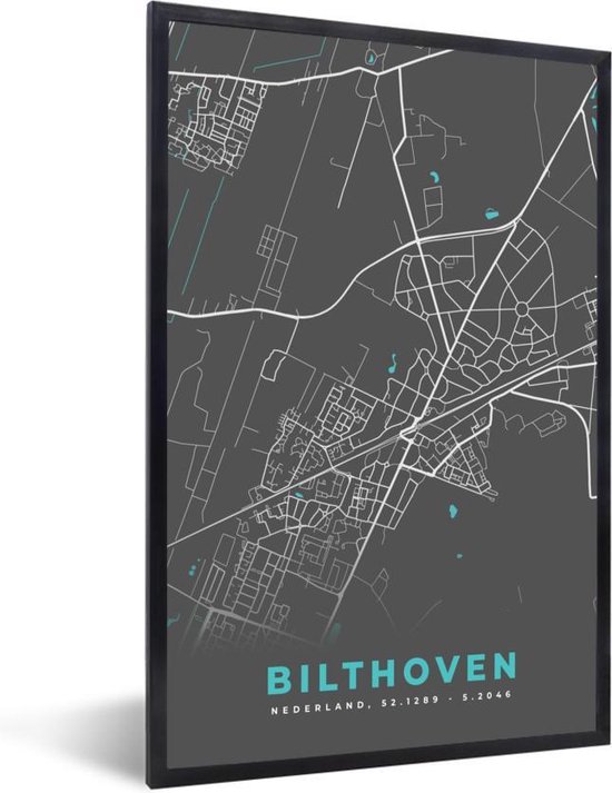 Fotolijst incl. Poster - Plattegrond - Bilthoven - Grijs - Blauw ...
