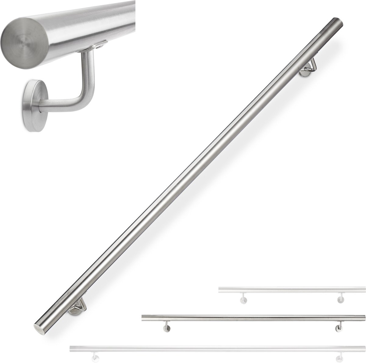 Relaxdays trapleuning rvs - 42 mm - leuning - binnen - buiten - houders ...