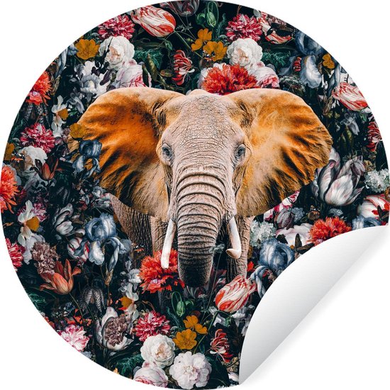 WallCircle - Muurstickers - Behangcirkel - Olifant - Bloemen - Kop - ⌀ 30 cm -... | bol