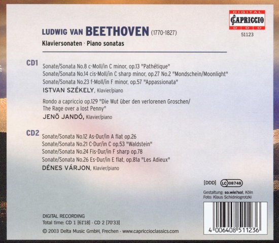Istvan Szekely & Denes Varjon - Beethoven: Berümte Klaviersonaten (2 CD ...