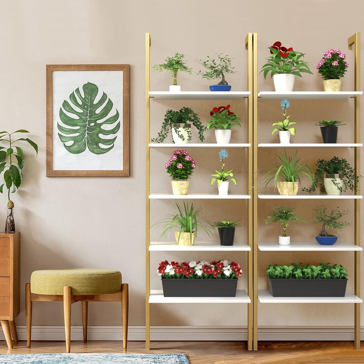 Ladderrek met 5 niveaus, staand rek, boekenkast met metalen frame ...